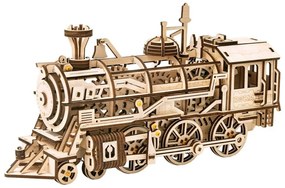 Robotime 3D dřevěné mechanické puzzle Parní lokomotiva 350 ks