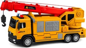 LEAN Toys Nákladní auto s jeřábem a přepravníkem vozidel, světla a zvuky, žluté