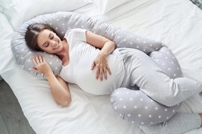Těhotenský a kojicí polštář BABYMAM PREMIUM 300 cm 3v1 - Bílé hvězdičky s šedou