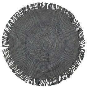 Kulatý koberec z přírodní juty s třásněmi JUTTA BLACK