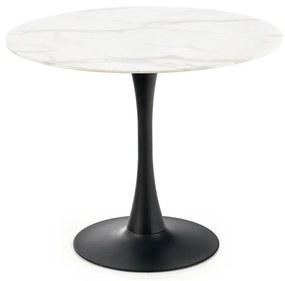 Jídelní kulatý stůl AMBROSIO — průměr 90 cm, dekor bílý mramor / černá