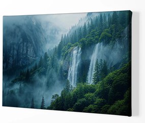 Obraz na plátně - Skalní vodopády za mlžného rána FeelHappy.cz Velikost obrazu: 210 x 140 cm