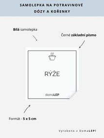 RÝŽE – bílá samolepka na dózu, základní písmo, 5 x 5 cm | DomaLEP