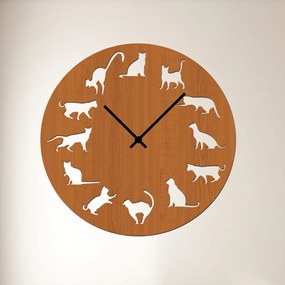 dřevo života Nástěnné KOČIČÍ hodiny Barevný vzor: Ořech, Velikost hodin: 35x35