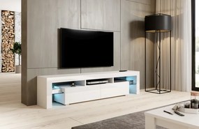Moderní TV stolek Trogir 200cm, bílá/bílý lesk
