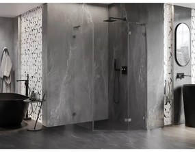 Mexen Lunar, L pětiúhelníkový sprchový kout s pravým sklonem 80 x 100 cm, 8mm čiré sklo, grafitový profil, 831L-080P-100L-95-00-P