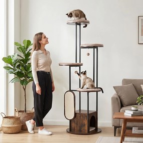 Costway Strom pro kočky 183 cm škrabadlo s 4 platformami domeček pro kočky 2