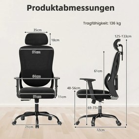Costway Ergonomická kancelářská židle s nastavitelnou opěrkou hlavy a bederní