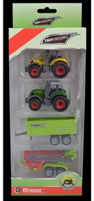 FARM SERVICE - Set zemědělských strojů: 2x traktor, valnik, postřikovač 1:64