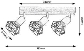 Rabalux 3139 - Bodové svítidlo ZEUS 3xE14/40W/230V dub