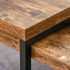 HOMCOM Set 2 Kávových Stolků s Kovovými Nohy v Průmyslovém Stylu pro Obývací Pokoj a Jídelnu 90x48x42 cm a 59x42x36 cm