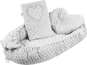 Luxusní hnízdečko s polštářkem a peřinkou New Baby z Minky Srdíčko šedé