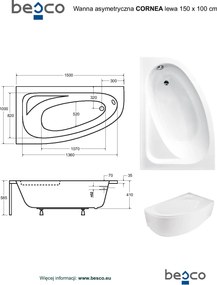 Besco CORNEA 150 cm VANCOR150L vana bez nožiček levá Koupelny Bernold