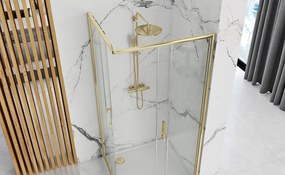 Rea Punto, sprchový kout s posuvnými dveřmi 80(dveře) x 100(dveře) x 190 cm, 5mm čiré sklo, zlatý lesklý profil, REA-K6442