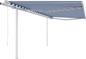 vidaXL Automatická zatahovací markýza se sloupky 4,5 x 3 m [3069969] Barva: Modro-bílá