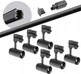 Sada kolejnicová 3-fázová kolejnice 2 m, 6 x lampa Černá kompletní sada