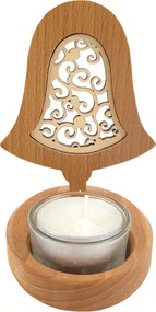 AMADEA Dřevěný svícen zvonek s vkladem - ornament, masivní dřevo, výška 10 cm