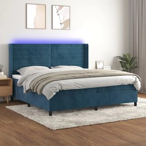 Box spring postel s matrací a LED tmavě modrá 200x200 cm samet,  3139647