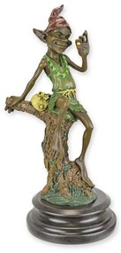 Bronzová socha - Skřítek sedící na větvi pohádková figurka