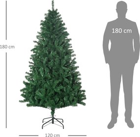 HOMCOM Umělý vánoční stromek 180 cm, umělý vánoční stromek s 1000 hroty, vánoční stromek, vánoční dekorace včetně kovového stojanu do interiéru