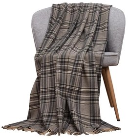SCANquilt vlněný pléd DELI WOOL kostka hnědobéžová střední 130 x 200 cm