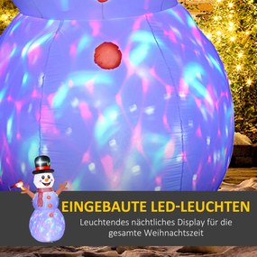 Outsunny Velký sněhulák, 2,40 m, vánoční dekorace, s LED, samonafukovací, polyester
