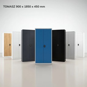 Kovová skříň s přihrádkou bílá / dub sonoma: Eco Design TOMASZ, 900 x 1850 x 450 mm