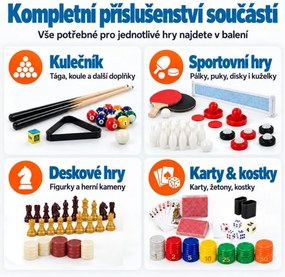 Multifunkční herní stůl 15 v 1, černý