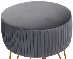 Taburetka s úložným prostorem K47 - samet, v45 x Ø33 cm - Šedá / zlatá