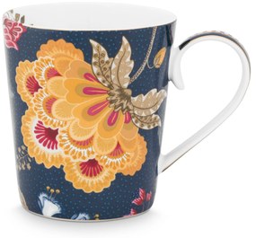 Pip Studio písmenkový hrneček Floral Fantasy V 350ml, modrý (Porcelánový hrneček s písmenkem V v dárkové krabičce)