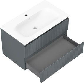 Mexen Rivel, koupelnová skříňka 80 cm s umyvadlem Vela, 2 zásuvky, drážkovaná, grafitová matná/bílá matná, 91A20-08047-2-BFF66-W23M0