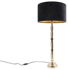 Stolní lampa ve stylu art deco zlatá se sametovým odstínem černá 35 cm - Torre