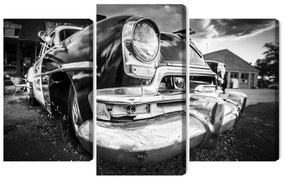 Vícedílný obraz Černobílé Americké Retro Auto Nedostatek Nedostatek Přírodní plátno 90x60