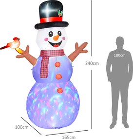 Outsunny Velký sněhulák, 2,40 m, vánoční dekorace, s LED, samonafukovací, polyester