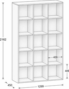 Regál FRAME, vysoký, 3 sloupce, 2162 x 1299 x 450 mm, ořech