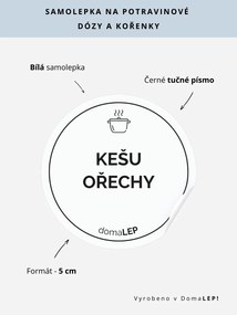 KEŠU OŘECHY – bílá samolepka na dózu, tučné písmo, 5 cm | DomaLEP