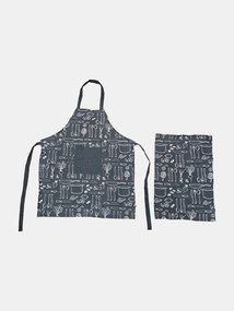 Sinsay - Sada: kuchyňská zástěra a utěrka s kuchyňským motivem 2 pack - černá