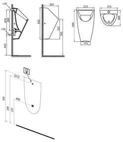 Bruckner - Pisoár SCHWARN zadní přívod, zadní odpad + zabud. splach. 6V DC bílá