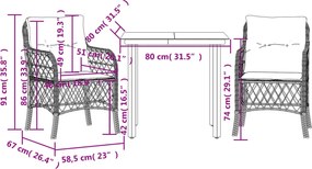 3dílný bistro set s poduškami černý polyratan 3212103