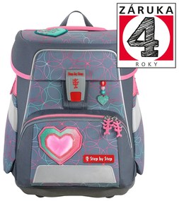 Školní aktovka SPACE pro prvňáčky - 5-dílný set, Step by Step Glitter Heart Hazle, certifikát AGR 183682-18