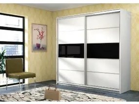 Skříň s posuvnými dveřmi DEREK, bílá / černé sklo s leskem 0