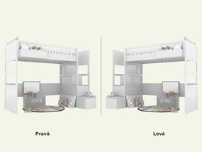 Bílá vyvýšená postel SIMONE s úložnými schody a policí 90x200 cm Zvolte stranu: Vpravo