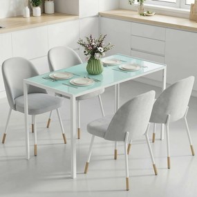 HOMCOM Skleněný Jídelní Stůl Obdélníkový pro 4-6 Osob s Metalickými Nohami Multifunkční do Kuchyně a Obývacího Pokoja 120x60x75 cm Bílý
