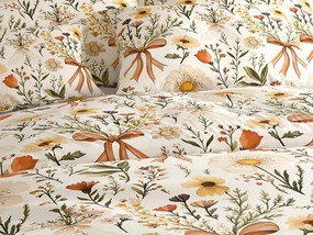 Sada krepového povlečení FLORAL RIBBON POLY barevné + prostěradlo Jersey 180 x 200 cm světle béžové, dvoulůžko