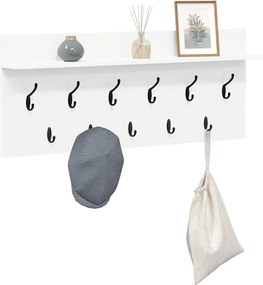 věšák, nástěnný, 1 prkno, háčky, kompozitní dřevo, 40x100x12 cm, bílá, Dekorino TK20260019