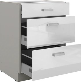 BIANCA sb | dolní skříňka 60 D 3S zásuvková | 60 cm | PREMIUM BOX | světle šedá/bílá lesk