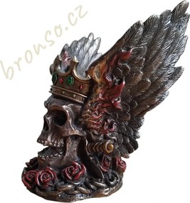 Lebka krále s korunou a křídly – gotická dark fantasy dekorace, originální dárek WU77632A4