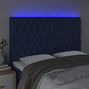 Čelo postele s LED modré 144x7x118/128 cm textil 3122764