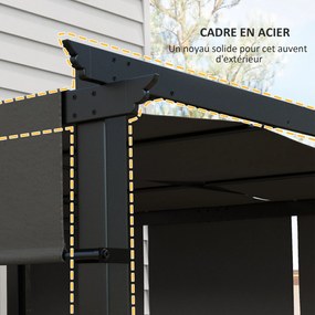 Outsunny Pergola se 3 posuvnými markýzami 3 x 3 m ocelová konstrukce s markýzou z polyesteru vysoké hustoty Tmavě šedá | Aosom
