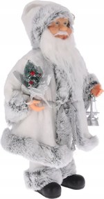 Vánoční dekorace Santa Claus s lucernou bílá / šedá 40 cm